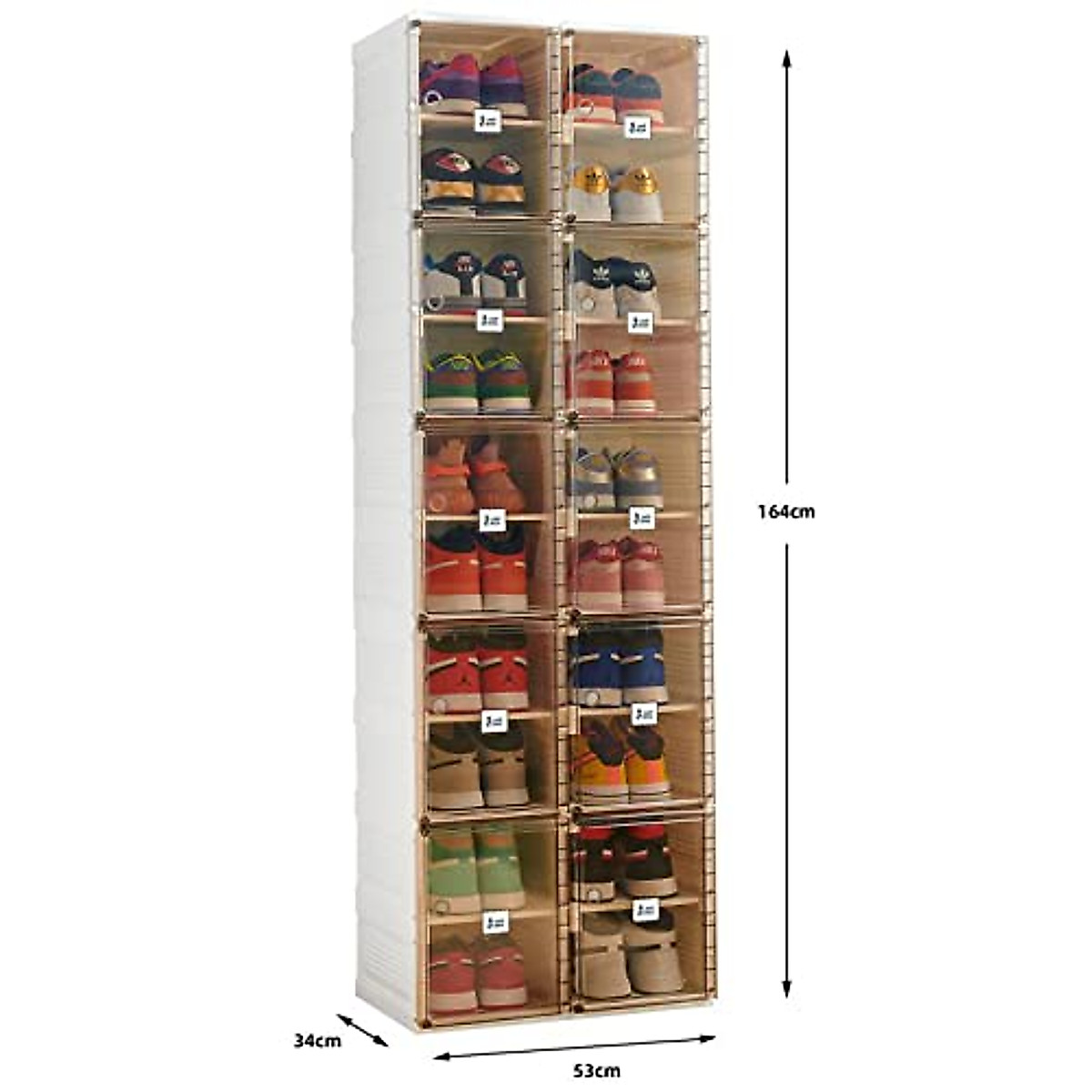 MAYIBOX Shoe Cabinet 2-20 Grid Stackable Transparent Folding Shoe Box Plastic Storage Box Storage 2-40 Pairs of Shoes (2 Rows 20 grids)