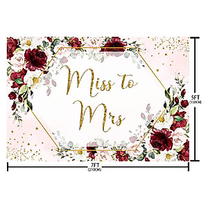 ABLIN 7x5ft Miss to Mrs Backdrop for Bridal Shower Burgundy Red Flowers Photography Background Wedding Bridal Shower Decorations Bride to Be Engagement Party Banner Props