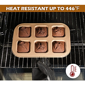 Webake Brownie Cake Pan, 6-Cavity Non-Stick Square Muffin Pan 1.6 Inch Deep Brownie Mold Small Cake Pan Bakeware for Oven Baking (Champagne Gold)