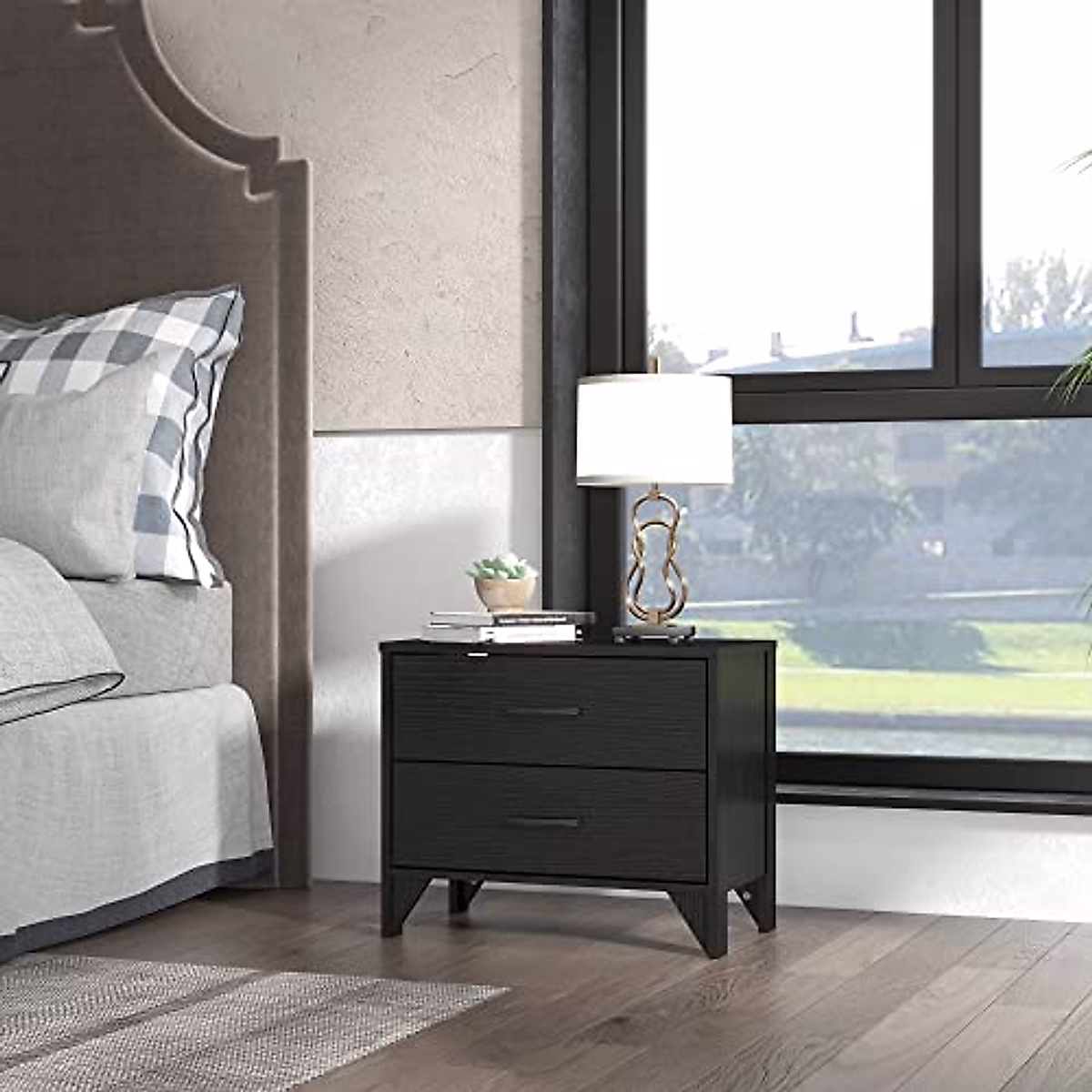 Panana 2/3/4/5/6 Drawer Dresser, Chest of Drawers Wooden Storage Dresser Cabinet Bedroom Furniture (2 Drawer, Black)