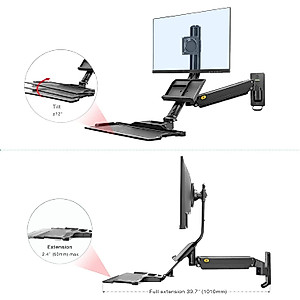 Sit Stand Workstation Wall Mount Height Adjustable Sit-Stand Converter for 19''-27'' Screens with Keyboard Tray, VESA 75/100, Load Capacity from 4.4-19.8lbs MB32-B