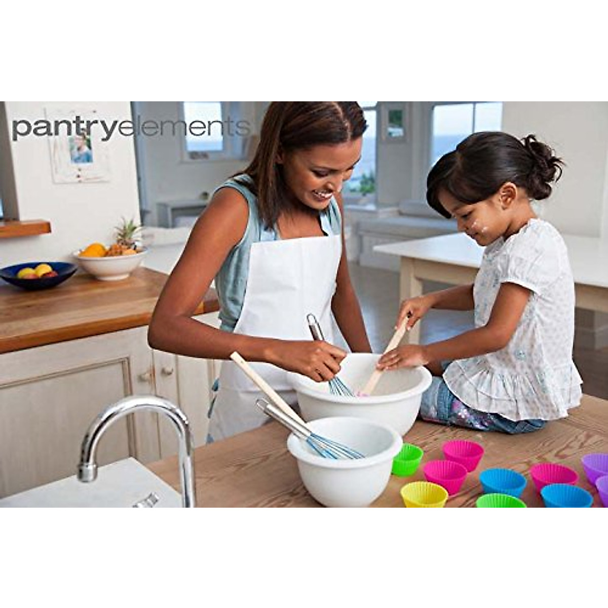 Pantry Elements Silicone Baking Muffin cups with Bonus Gift Storage Jar, 24 Pack, Heavy Duty, Reusable Non-stick, BPA Free Molds, The Original Rainbow Vibrant Silicone Cupcake Liners