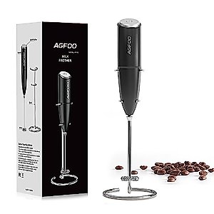 Hand Mixer Milk Frother For Coffee - AGFOO Coffee Frother Handheld Foam Maker With Stand, Electric whisk Drink Mixer Mini Foamer for Cappuccino, Frappe, Matcha, Hot Chocolate, Black