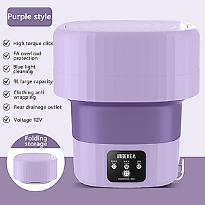 Foldable Washing Machine, Mini Washing Machine,9L Small Washer with Drain Basket,Portable washing Machine for Small Clothes,Suitable for Underwear,Apartment,Dorm,Camping,Travel (Purple -9L)