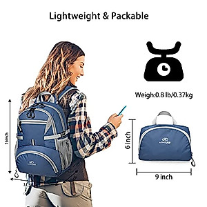 Hiking Backpack for Women & Men, Waterproof Foldable Nylon Camping Backpack, Lightweight Multi Compartment Travel Daypack for Outdoor Cycling/Climbing (Deep Blue）