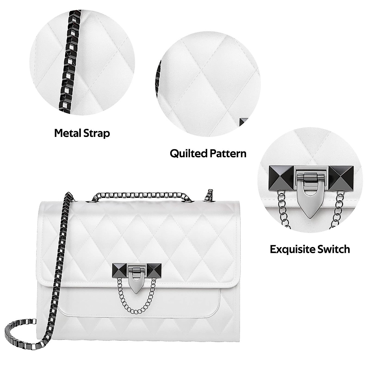 Intrbleu Large Purses and Handbags for Women, Quilted Shoulder Bags Faux Leather Crossbody Bags for Women with Adjustable Metal Shoulder Strap (White)