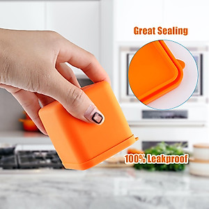 PEUTIER 2pcs Condiment Containers with Lids, Leak Proof Silicone Salad Dressing Container Reusable Dipping Sauce Cups for Most Bento Lunch Box Picnic Travel (Orange, Purple)