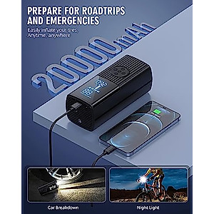 Tire Inflator Portable Air Compressor - 180PSI & 20000mAh Portable Air Pump, Accurate Pressure LCD Display, 3X Fast Inflation for Cars, Bikes & Motorcycle Tires, Balls.