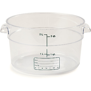 Carlisle FoodService Products Storplus Round Food Storage Container with Stackable Design for Catering, Buffets, Restaurants, Polycarbonate (Pc), 2 Quart, Clear, (Pack of 12)