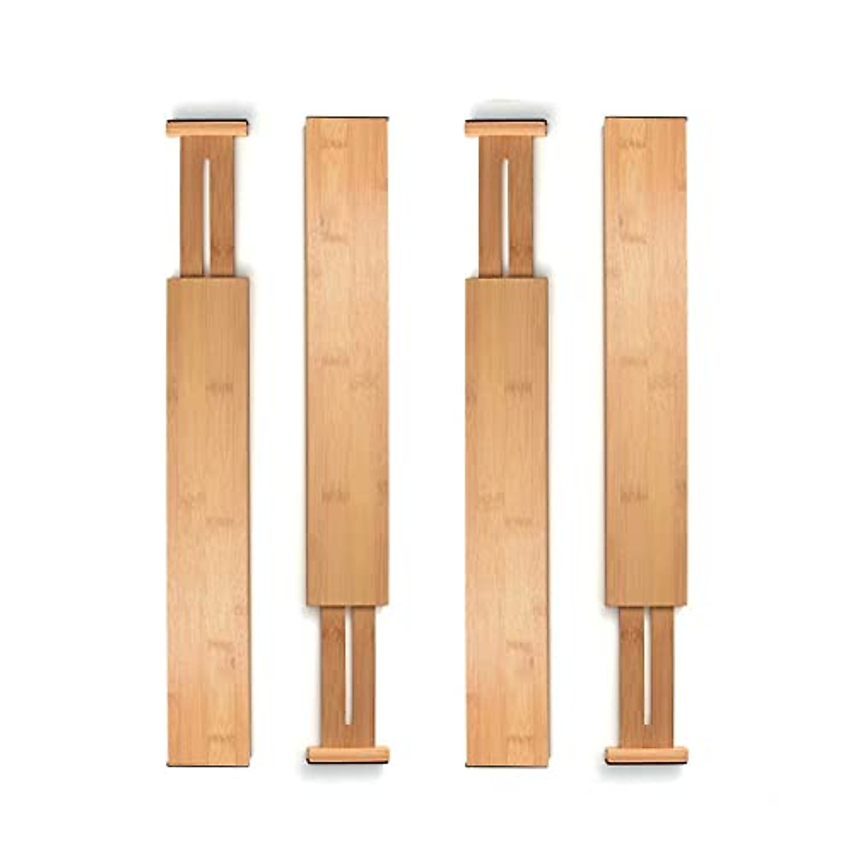 Adjustable Bamboo Drawer Dividers Organizers - Fits Standard Drawers Sized 12.2" Upto 17.3"- Expandable Kitchen Drawer Organizer Separator for Utensils, Dresser, Clothes, Bedroom, Bathroom 4pk, Natural