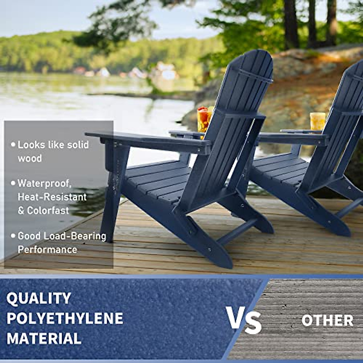 FUNBERRY Plastic Adirondack Chairs,Folding Adirondack Chairs,Adjustable Backrest Adirondack Chair,Fire Pit Chairs,Resin Adirondack Chairs with Cup Holder,Composite Adirondack Chairs