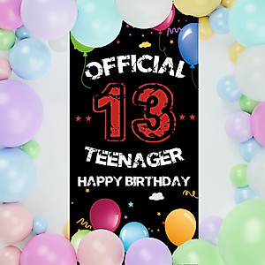 HTDZZI Official Teenager 13th Birthday Door Backdrop Banner, Happy 13th Birthday Decorations for Boys Girls, Black White 13 Year Old Birthday Party Yard Sign Photo Props for Outdoor Indoor, Sturdy