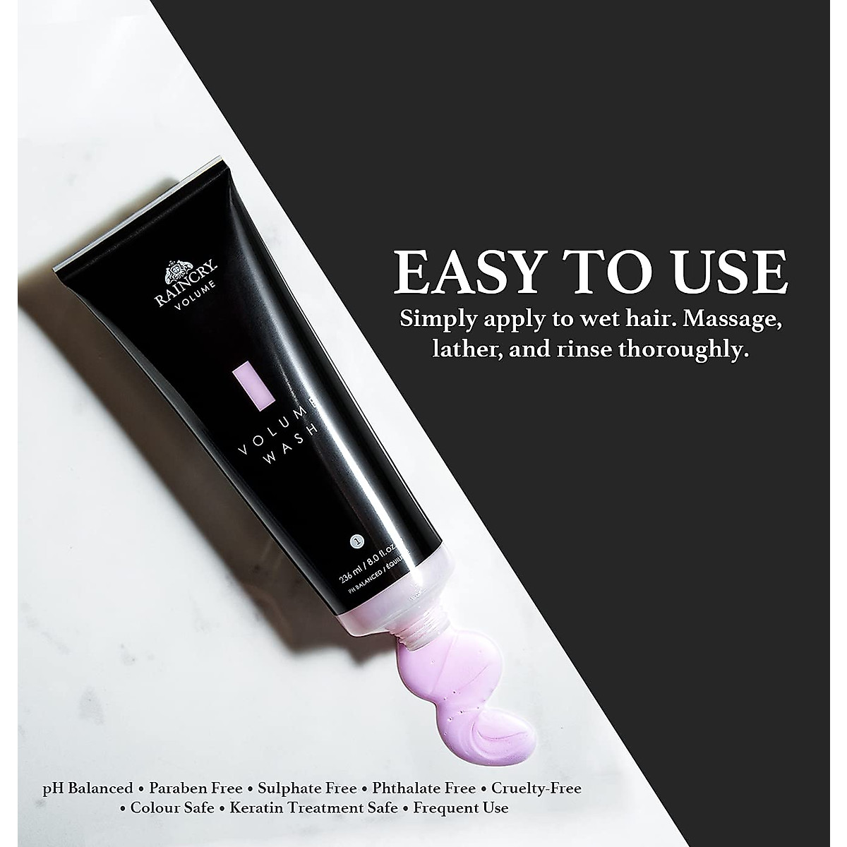 RAINCRY Volume Wash Shampoo – Natural, Professional Hair Product with Salon Stylist Quality for Fine to Normal Hair – 236 mL