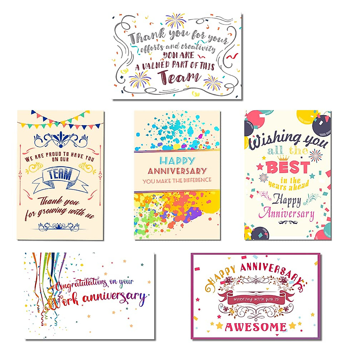 30 Pack Work Anniversary Cards Business Employee Appreciation Cards With Envelopes Thank You Stickers Greeting Card Bulk For Business Office 6 Designs