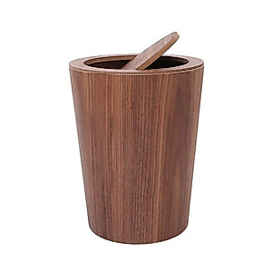 Wood Trash Can Wastebasket,Household Bathroom Living Room Trash Bin,Narrow Space Garbage Can,Wood Waste Bin with Swing Lid Round Trash Can Kitchen Garbage Basket for Bedroom