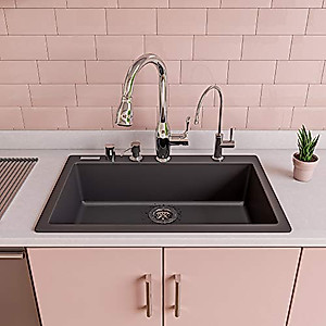 ALFI brand AB3020DI-BLA Drop-In Single Bowl Granite Composite Kitchen Sink, 30", Black