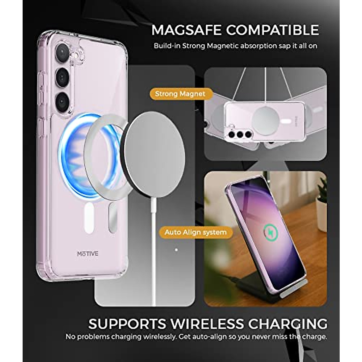 MOTIVE for Samsung Galaxy S23 Plus Magnetic Case, Compatible with MagSafe, [Never Yellowing Clear Case] Transparent Slim Shockproof, Protective Phone Case (6.6") | Crystal Series