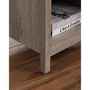 Kavonty Nightstand with Drawer,3-Tier End Side Table with Storage Drawer and Shelf,Modern Bedside Night Stand for Bedroom, Living Room-Retro Rustic Grey