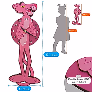Cleris Art Studio The Pink Panther Pendulum Wall Clock, Pink Panther Wagging Tail, Swinging Tail Clock, Kids Wall Clock, Kids Analog Clock, Schoolroom Clock.