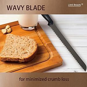 LiinkBeauty Stainless Steel Bread Knife, homemade bread knife,Cake Sawing Knife, Toast Slicing Knife, 10-Inch Lace Serrated Knife with Wavy Blade