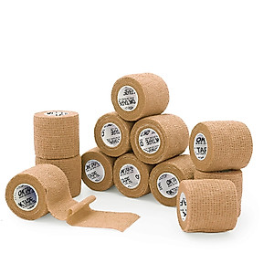 OK TAPE Self Adherent Cohesive Bandages Wrap 12Packs, 2 Inches X 5 Yards, Non-Woven Self Adhesive Athletic Sports wrap Tape, Vet Wrap Bandages Tape, for Thumb Finger Wrist Ankle (Beige)