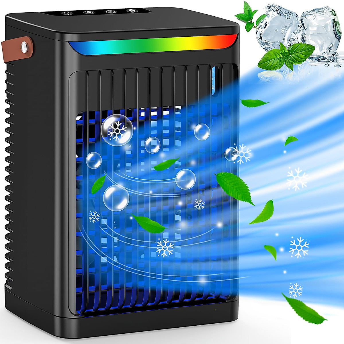 Portable Air Conditioners Fan - Portable AC Mini Air Cooler,Personal Quiet Small Mobile Cooling Fan,2/4/6 H Timer, 5 Speeds,for Home,Room,Car - Black