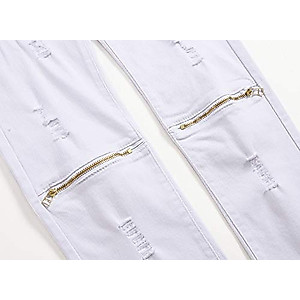Kihatwin Boy's Skinny Ripped Jeans Slim Fit Distressed Zipper Pants with Holes White 12
