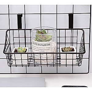 LeleCAT Basket with hook Grid Storage Basket, Hang it behind a door or on a railing, Over the Cabinet Door, Small, BLack,2 Pack
