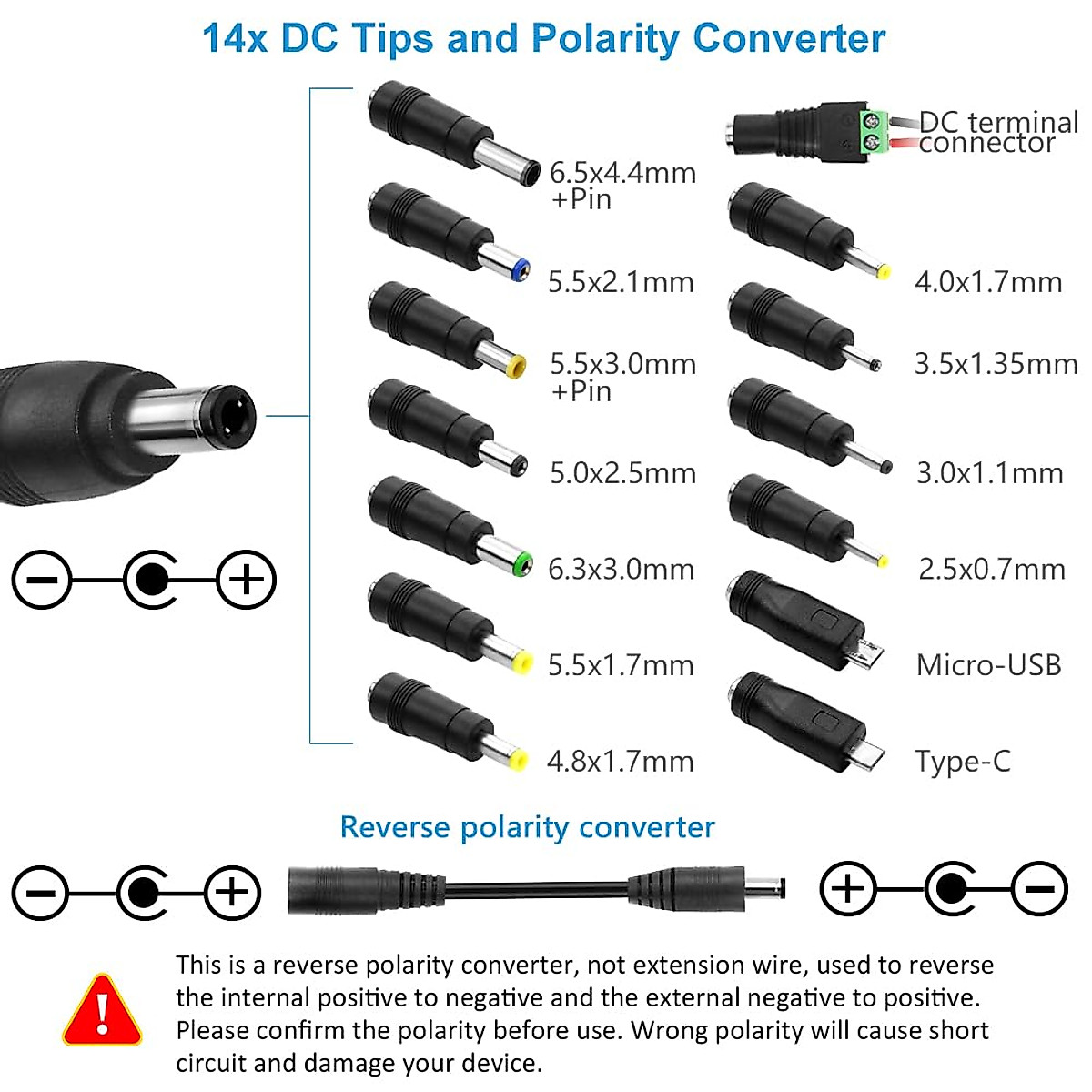 SHNITPWR Universal Power Supply Adjustable DC 24V 12V 9V 14V 19V 30V 36V AC Adapter Multi-Voltage 9V ~ 36V 3A 108W DC Power Adapter 100V~240V AC to DC Variable Power Converter 14 Tips 5.5x2.5mm