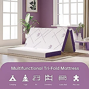 TeQsli Folding Mattress Twin Size, 4-Inch Foldable Mattress, Tri-Fold Gel Memory Foam Mattress with Washable Cover, Portable Mattress for Traveling, Camping, Guest Bed