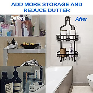 R FLORY 2 Tier Shower Caddy Over Showerhead Rustproof Shelf Rack Loofahs Showerhead Hanging Shower Shelves Full Metal Storage Bathroom Organizer Shower Accessories