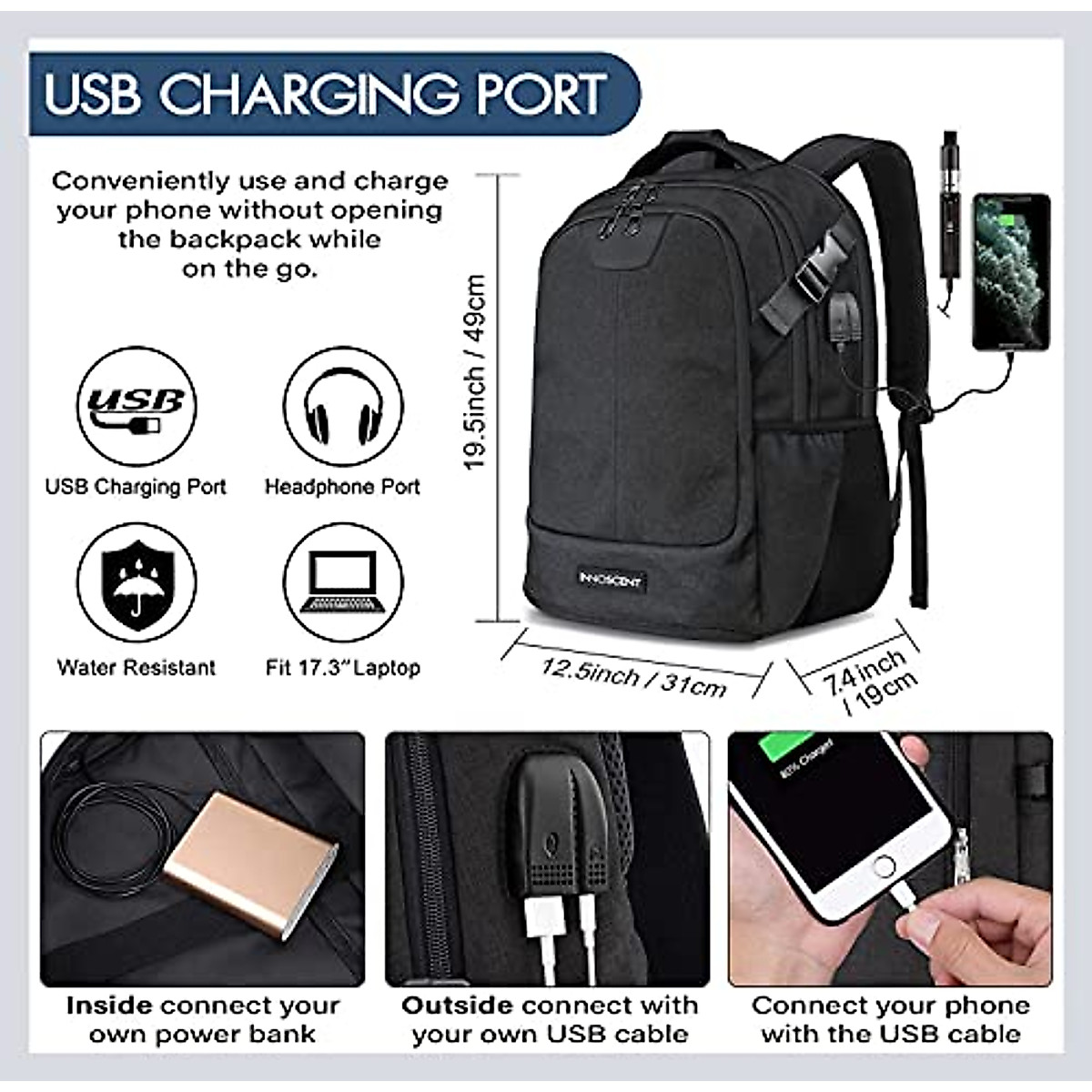 INNOSCENT 100% Smell Proof Backpack (Dark Grey), Large, INS003