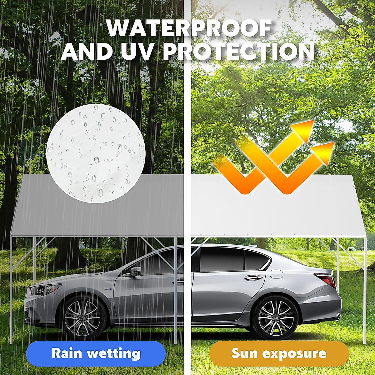 12' x 20' Canopy Replacement Cover for Carport, 220G Heavy Duty Replacement Top Cover for Car Garage, Waterproof & UV Protected Tarp with 48 Ball Bungees (Only Cover, Frame Not Included), White