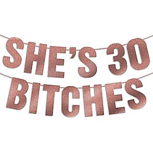 JunyRuny 30th Birthday Banner- Rose Gold Glitter , 30th Birthday Party Decorations for Women, 30th Birthday Decorations for Her, Dirty Thirty Birthday Decor, Funny 30th Birthday Sign, 30th Birthday Gifts for her