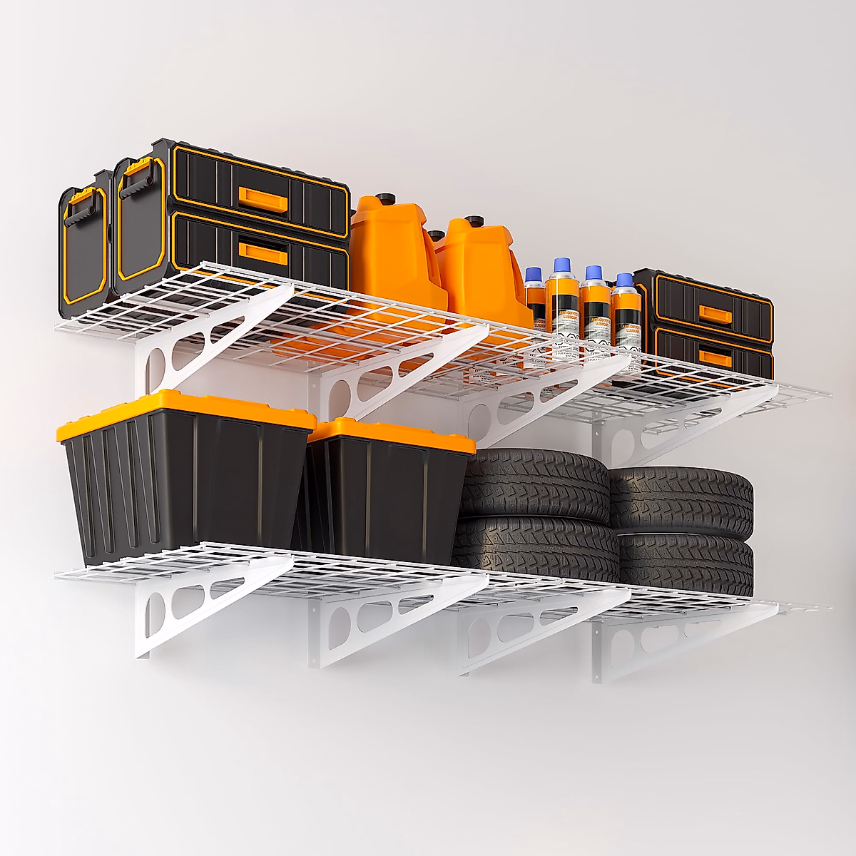 eShelf 2x6 ft Garage Shelving, 2-Pack Wall-Mounted Shelves for Garage, Kitchen, Pantry Storage, 800 lbs Total Load Capacity Garage Storage Wall Shelving, White