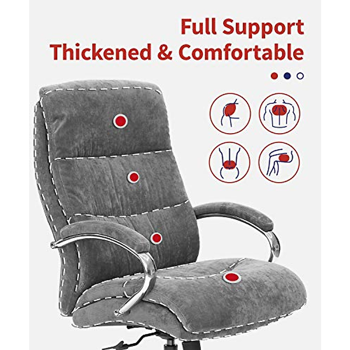 CLATINA Ergonomic Big & Tall Executive Office Chair with Fabric Upholstery 400lbs High Capacity Swivel Adjustable Height Thick Padding Headrest and Armrest for Home Office Gray