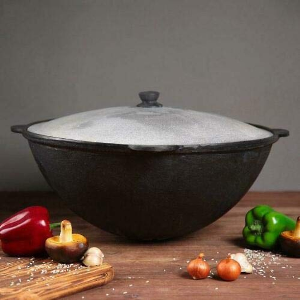 Free2Buy CKG Heavy Duty Cast Iron Казан Oven Tatar Dish Plov Плов Pot Mangal Making Cookware Kazan Insulated Double Handle with Lid Cooking Frying Pan – 22 L - Cooking Gifts