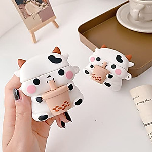 HENJI Case for Airpods 3rd Generation 2021 New, 3D Silicone Cute Cool Fun Cartoon Kawaii Fashion Boba Tea Cover with Keychain for Kids Teens Boys Girls (Boba Tea Cow)