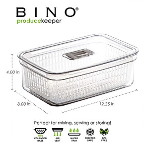 BINO | Produce Saver - 15.2 Cup/3.6L | Fridge Storage Containers for Fruits and Vegetables | Vegetable Storage with Adjustable Air Vent, Removable Basket | BPA-Free Fridge Organizers and Storage