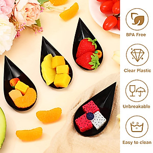 300 Pcs 4 Inch Tear Drop Mini Appetizer Plates Plastic Spoons Catering Supplies Small Mini Spoons Tasting Spoons Appetizer Dishes Mini Dessert Bowls Dessert Spoons Disposable Spoons for Party (Black)