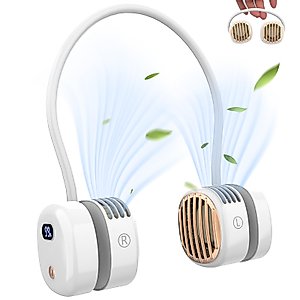 EZ Tuxedo Portable Neck Fan.Hands Free Portable Fan 3 Speeds Bladeless, 360°Adjustable Cooling Personal Fan,Display Electricity.USB Rechargeable Fan for Women Men,outdoor, Travel (white)