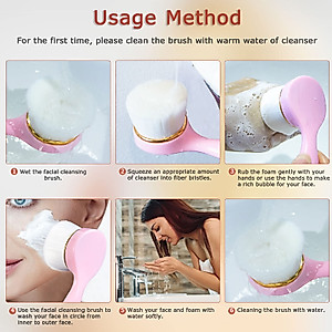 Beomeen 2 Pack Soft Bristle Facial Cleansing Brush for Deep Pore Cleaning, Face Exfoliating Scrub Brush for Face Cleansing Skincare Massaging (Pink and Jade White)