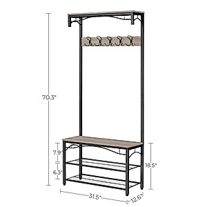 VASAGLE Shoe Bench Rack, 3-Tier Storage Shelf for Entryway Hallway Living Room, Industrial Accent Furniture with Steel Frame, 12.6 x 31.5 x 70.3 Inches, Greige
