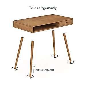 Nathan James Parker Modern Home Office Writing, Computer or Laptop Desk with Open Storage Cubby and Small Drawer, Walnut