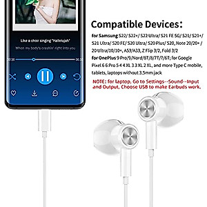 TITACUTE USB C Headphones for Galaxy S20 FE S23 Ultra Noise Cancelling Type C Earphone Magnetic Wired in Ear Headphone with Mic Stereo Earbuds for Samsung S21 S22 A53 Z Flip Pixel 6 7 6a OnePlus 11