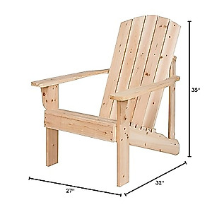 Shine Company Mid-Century Modern Wooden Adirondack Chair, Outdoor Patio Firepit Chairs, Back & Seat Pre-Assembled, Natural