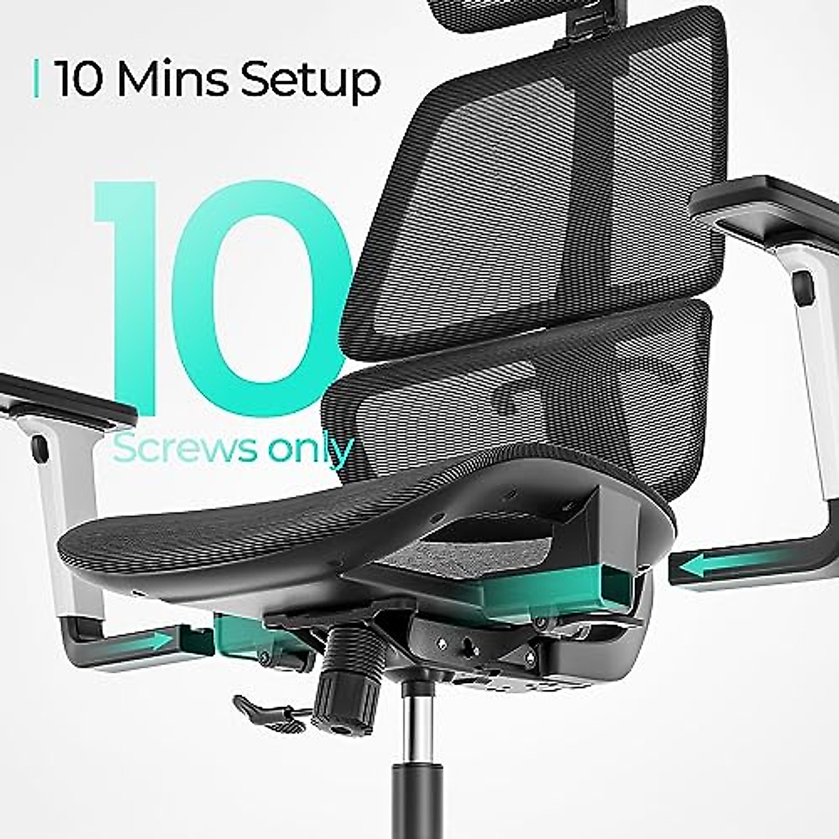 LINSY HOME High-Back Office Chair, Swivel Ergonomic Task Chair with Adjustable Headrest and Arms, Lumbar Support and PU Wheels, Computer Mesh Chair for Home Office, Black