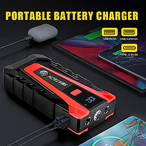 Scatach 011 3000A Car Battery Jump Starter,12V Jump Starter Battery Pack (up to 9.0L Gasoline and 7.0L Diesel Engine), Portable Jump Box with 3 Modes Flashlight and Jumper Cable