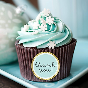 Modern Thank You Stickers, Round Blue Thank You Stickers, Chic Gold Thank You Label Tags, 1.4 Inches 500 Adhesive Thank You Label Stickers Mr.Mug