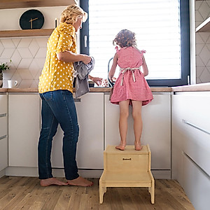 Bateso Step Stools for Kids, Wooden Toddler Step Stool for Bathroom Sink with Safety Anti-Slip Mat and Strip, Assembly Easily, Sturdy Kid Step Stool for Brushing Teeth, Kitchen, Toilet Potty Training